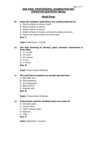 Operative dental mcq | PDF