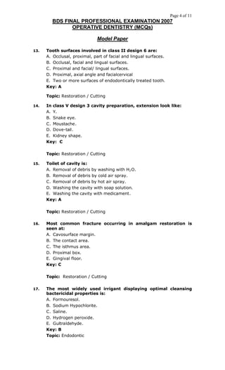 Operative dental mcq | PDF