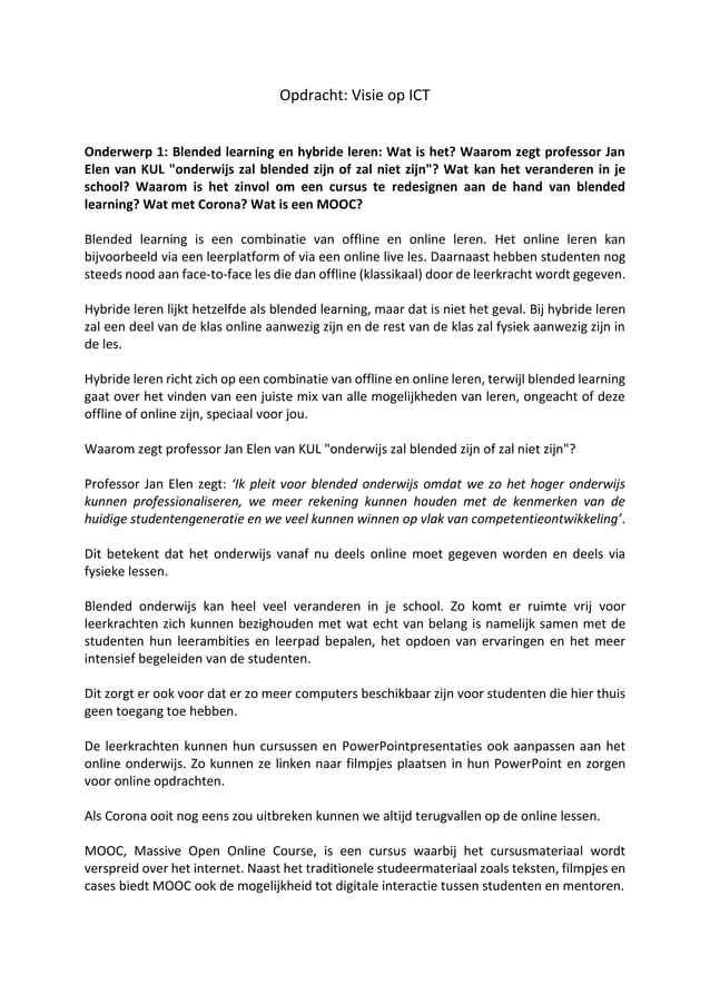 Opdracht visie op ICT docx | DOCX | Online Education | Education
