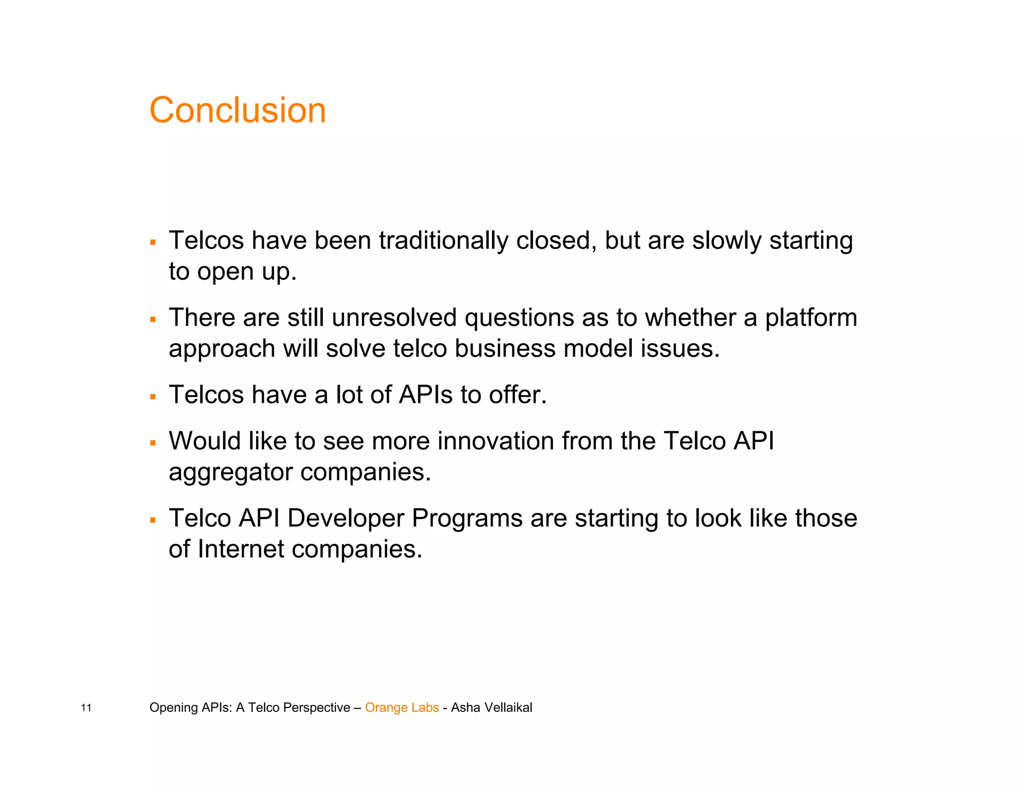 Open APIs: A Telco's Perspective | PDF | Internet | Computing