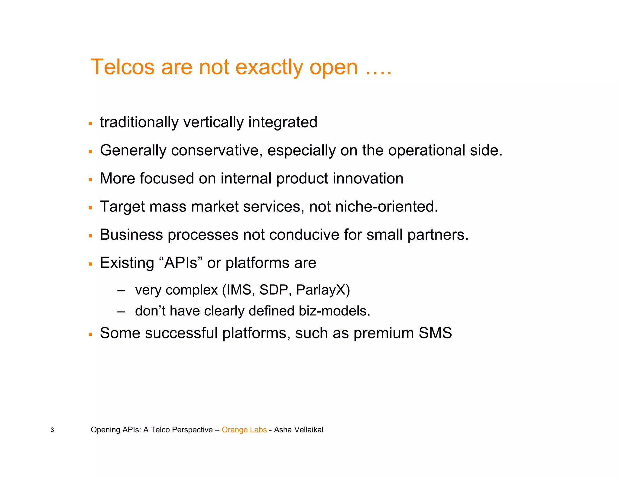 Open APIs: A Telco's Perspective | PDF | Internet | Computing
