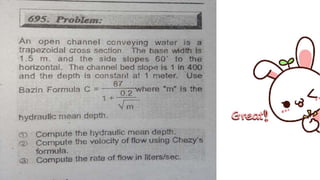 Uniform flow open channels ( chezy's, kutter's, manning's and bazin's ...