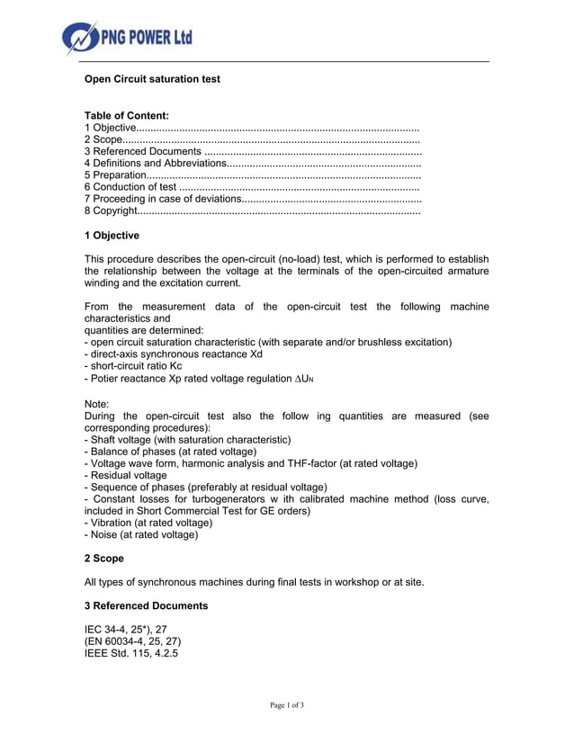 Open circuit saturation test | DOC | Science