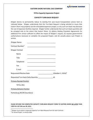 Eastern Shore Natural Gas Non-Binding Open Season for TETCo Capacity ...