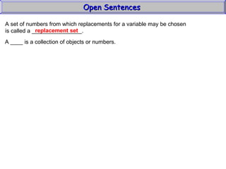 Open Sentences (Algebra1 1_3) | PPT