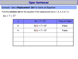 Open Sentences (Algebra1 1_3) | PPT