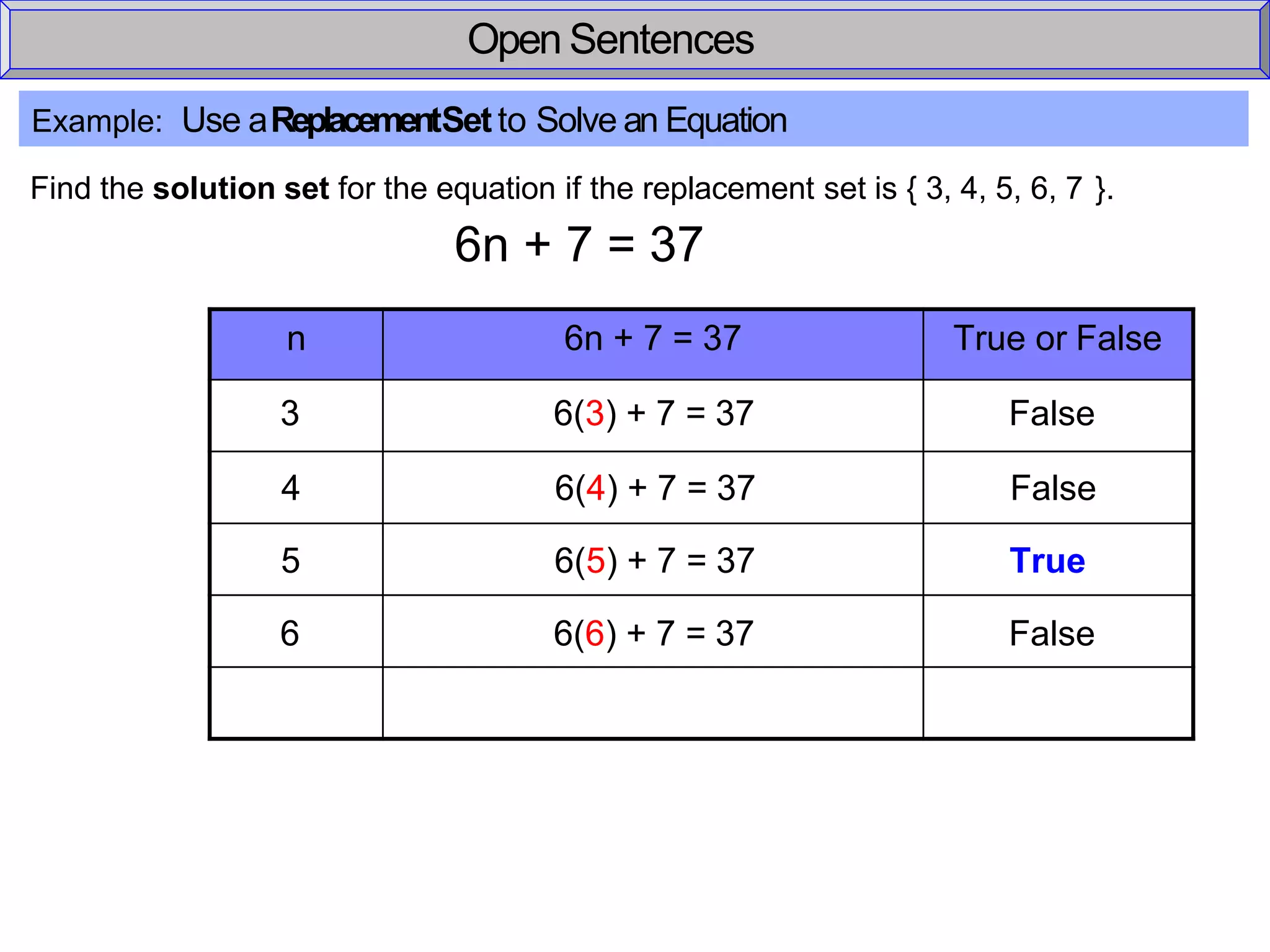 Open sentences-algebra1 | PPT