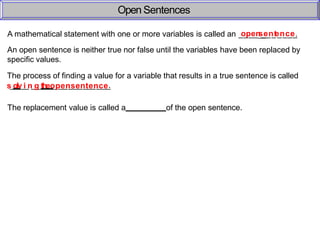 Open sentences-algebra1 | PPTX