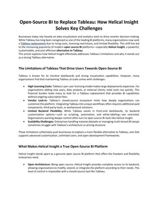 Open-Source BI to Replace Tableau How Helical Insight Solves Key ...