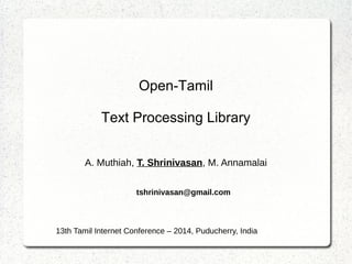 Open-Tamil text processing library | ODP