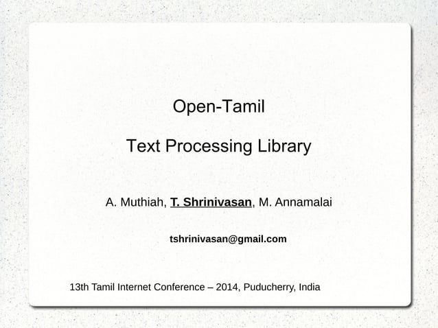 Open-Tamil text processing library | ODP