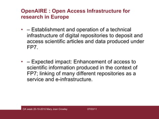 MJ Crowley - Open access week, Sapienza 20/10/2010 | PPT