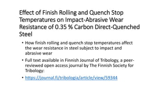 Open access literature on tribology (with examples on heavy abrasive ...