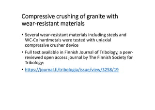 Open access literature on tribology (with examples on heavy abrasive ...