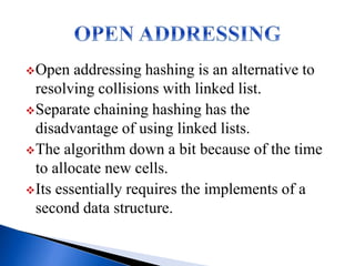 Open addressiing &rehashing,extendiblevhashing | PPTX