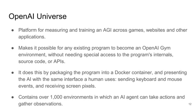 OpenAI Gym & Universe | PPTX | Artificial Intelligence | Technology & Computing