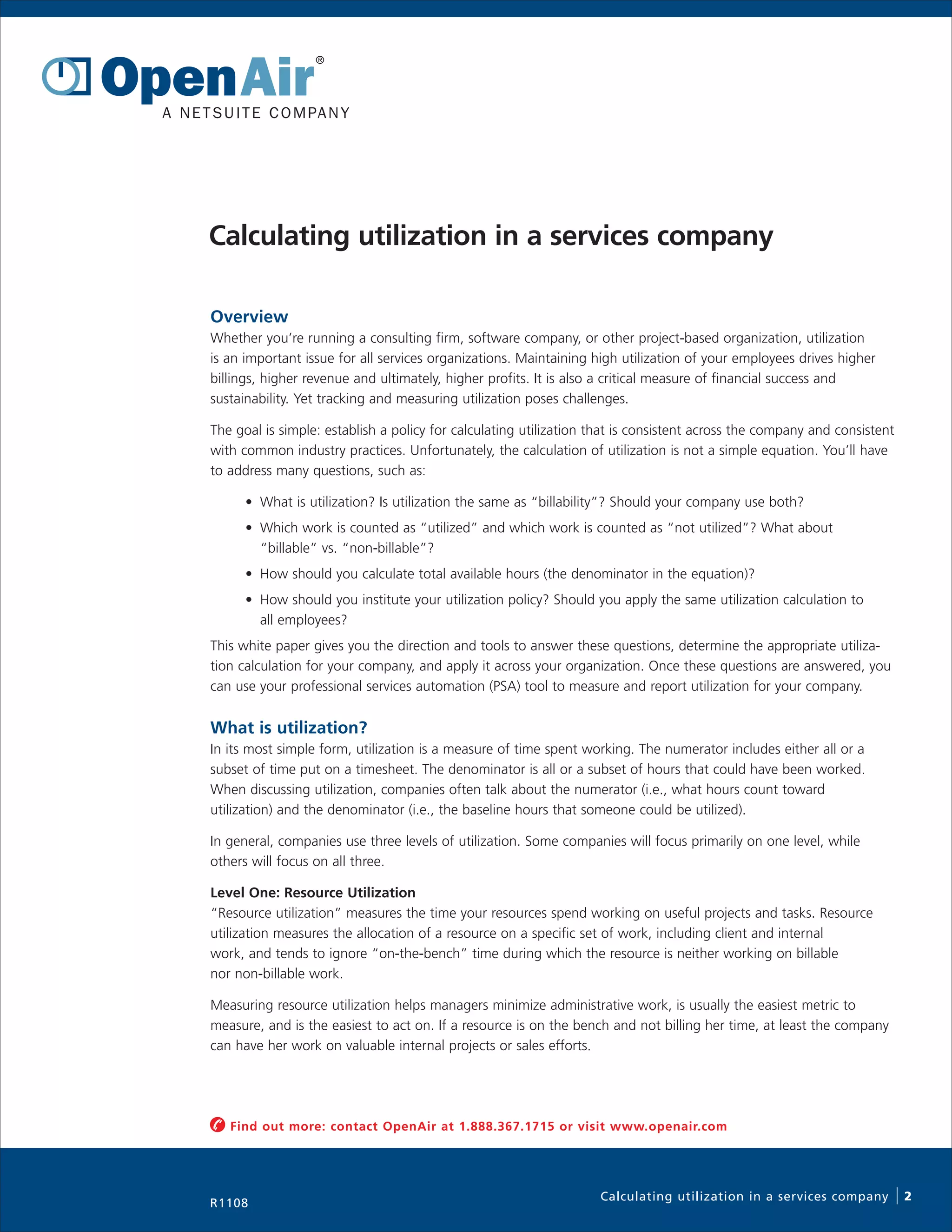OpenAir Calculating Utilization | PDF