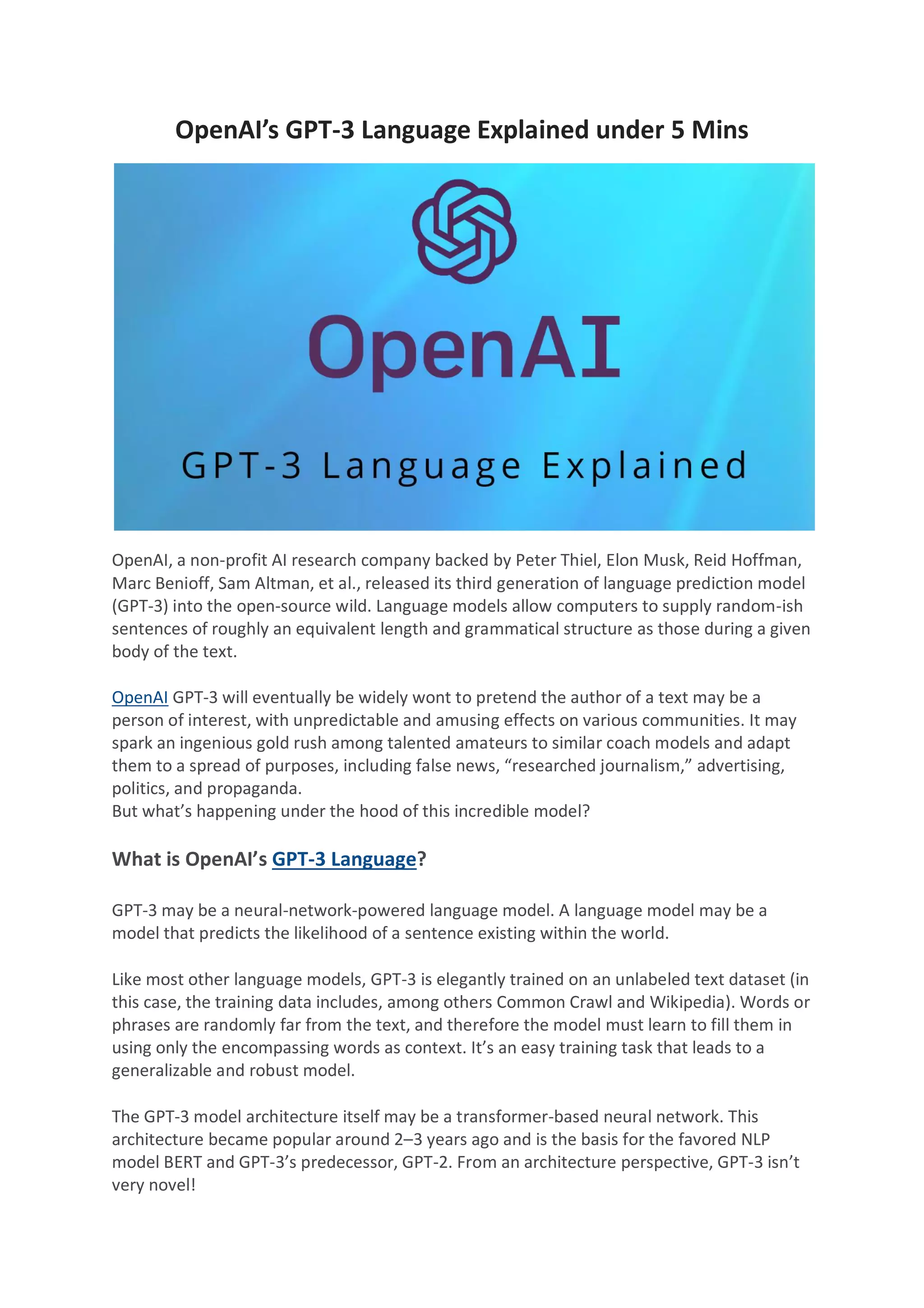 Open ai’s gpt 3 language explained under 5 mins | PDF