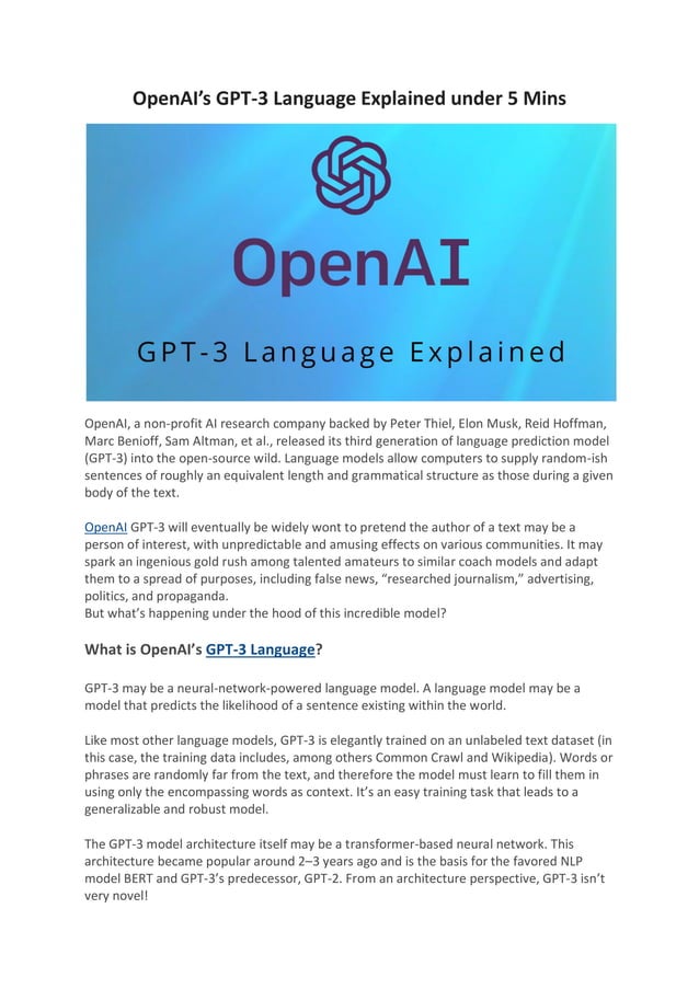 Open ai’s gpt 3 language explained under 5 mins | PDF