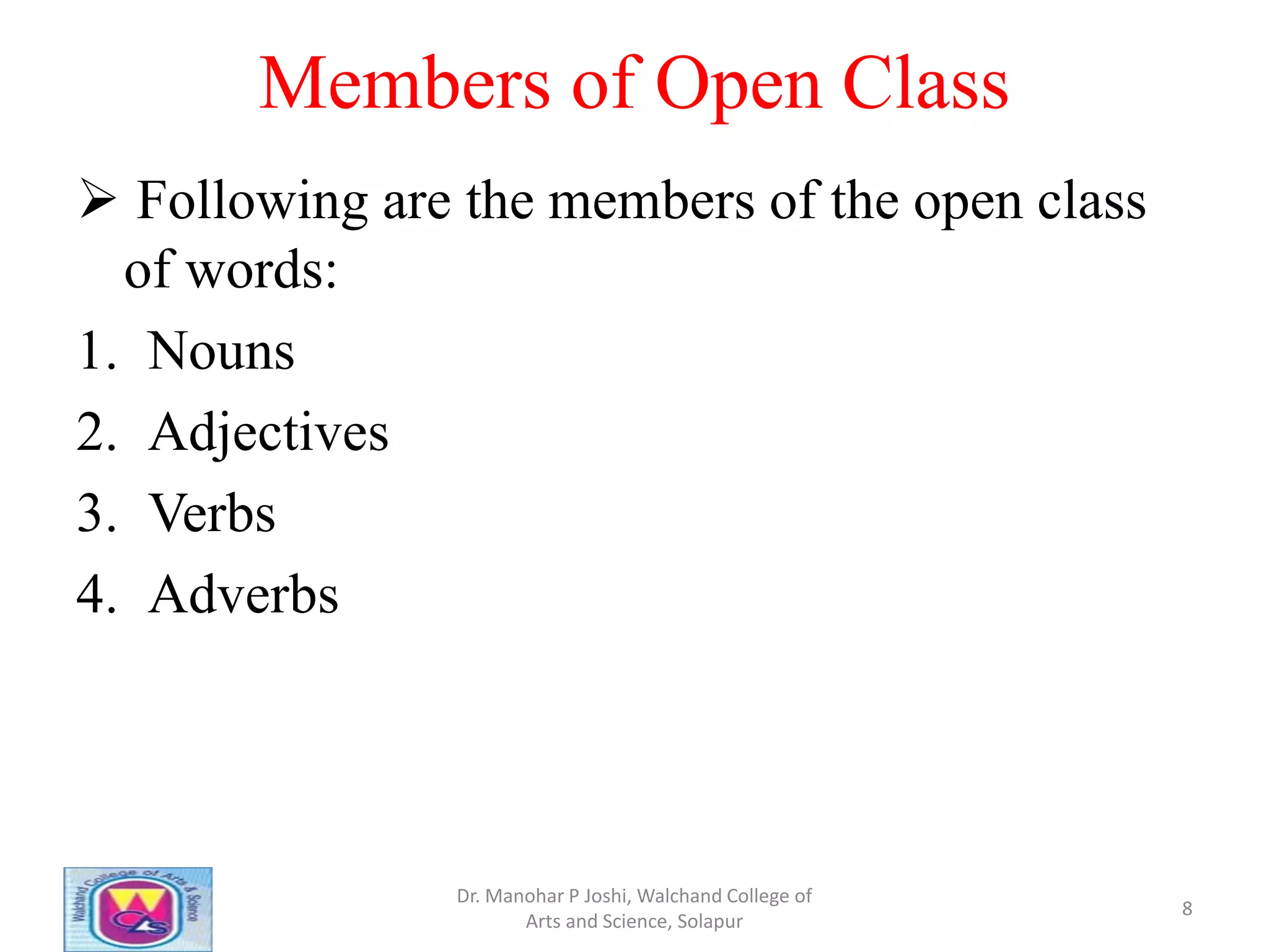 Open and closed class | PPTX