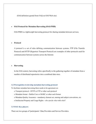 Open Archives Initiatives For Metadata Harvesting | DOC