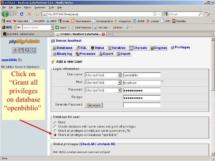 Installation of OpenBiblio on Windows XP using EasyPHP