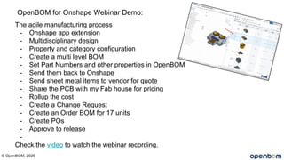 OpenBOM SaaS PLM for Onshape [Webinar Slide Deck] | PPT