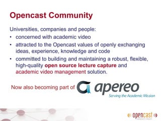 Introduction to Opencast Matterhorn, Apereo Mexico Conference, May 2014 ...