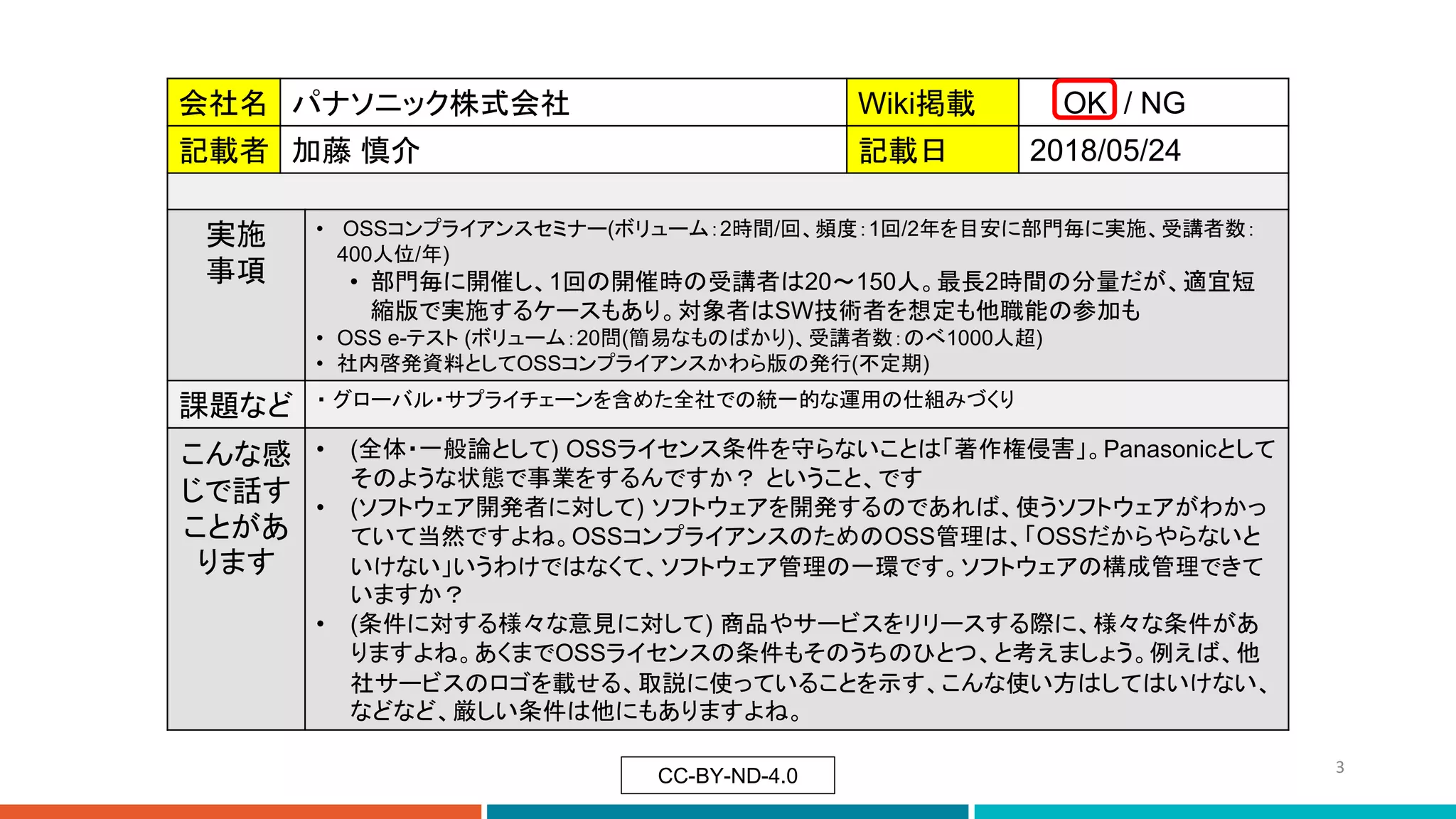 OpenChain - Five Minute Education Case Study - Example from Panasonic | PPT