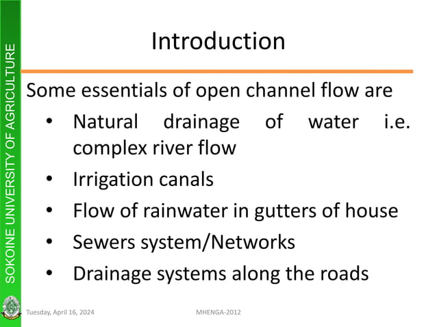 Learn how Design of Open channel flow step-by-step | PPT | Physics ...