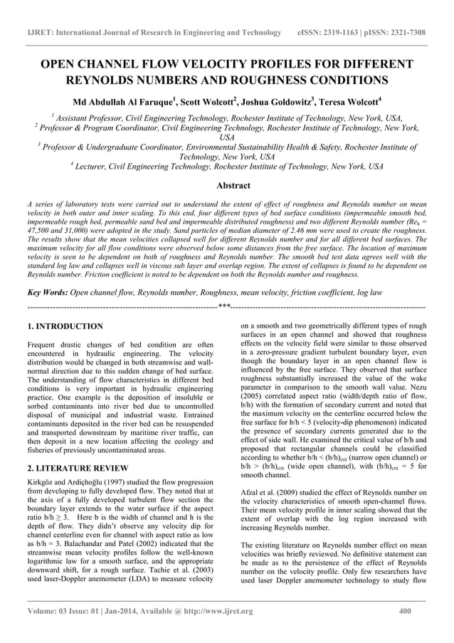 Open channel flow velocity profiles for different | PDF