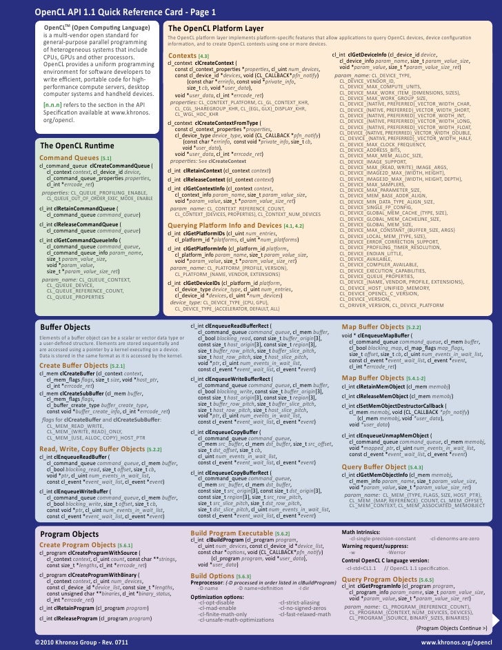 OpenCL 1.1 Reference Card