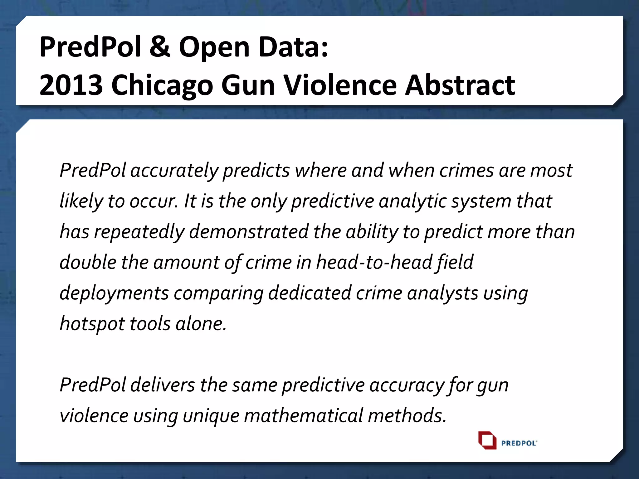 Predictive Policing on Gun Violence Using Open Data | PPT