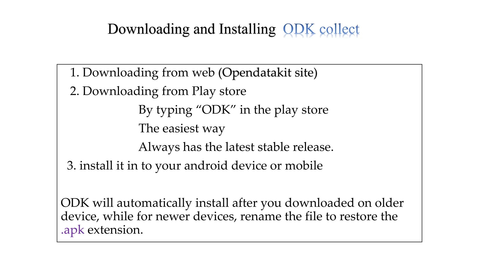 Open Data Kit, Digital data collection tool, training manual.pptx