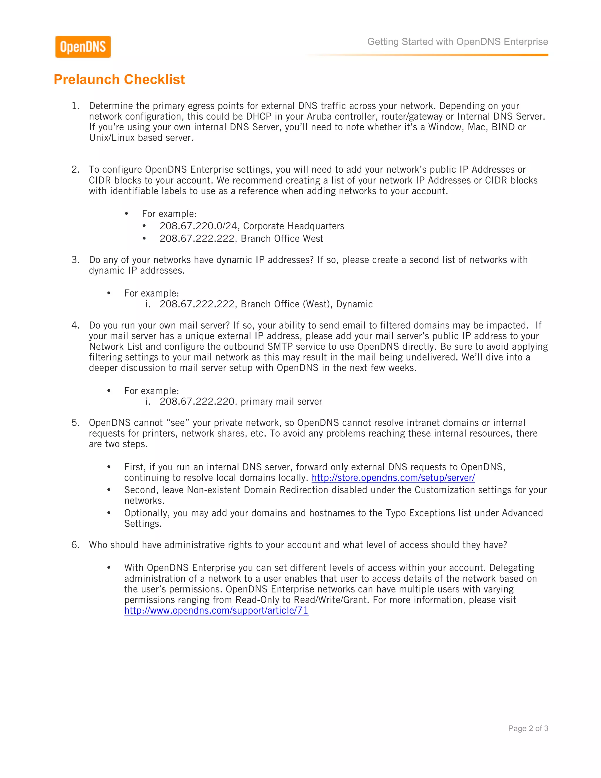 Open dns checklist | PDF