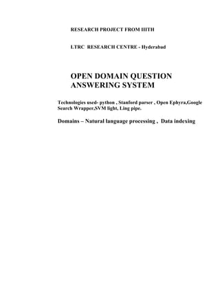 Open domain Question Answering System - Research project in NLP | PDF