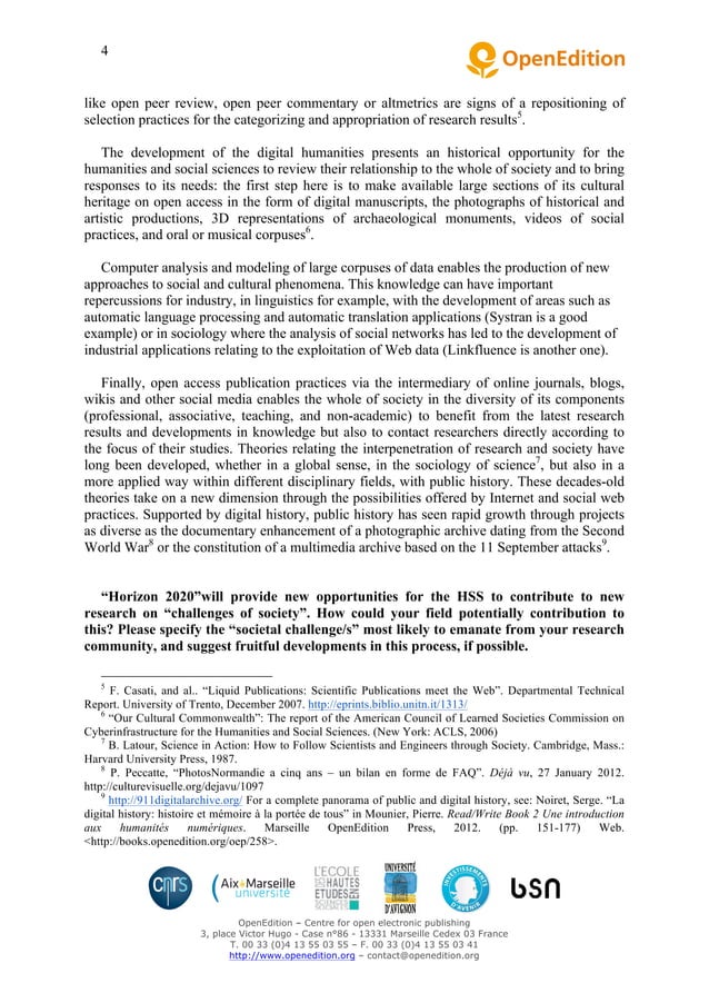 Horizons for social sciences and humanities : OpenEdition contribution ...