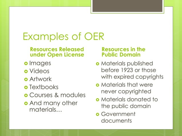 Open educational resources (oer) | PPTX | Education