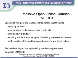 European Distance Learning Week: Open Education at the micro level: “Use of MOOCs in Traditional ...