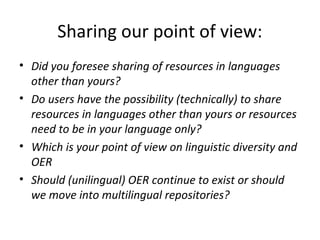 Sustainability in OER for less used languages | PPT