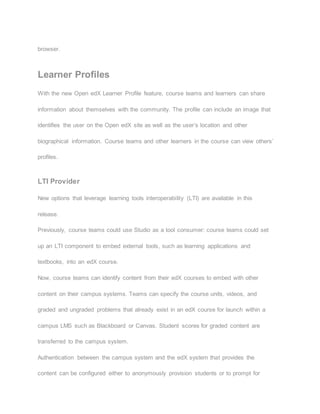 Open edX Cypress Release Features | DOCX