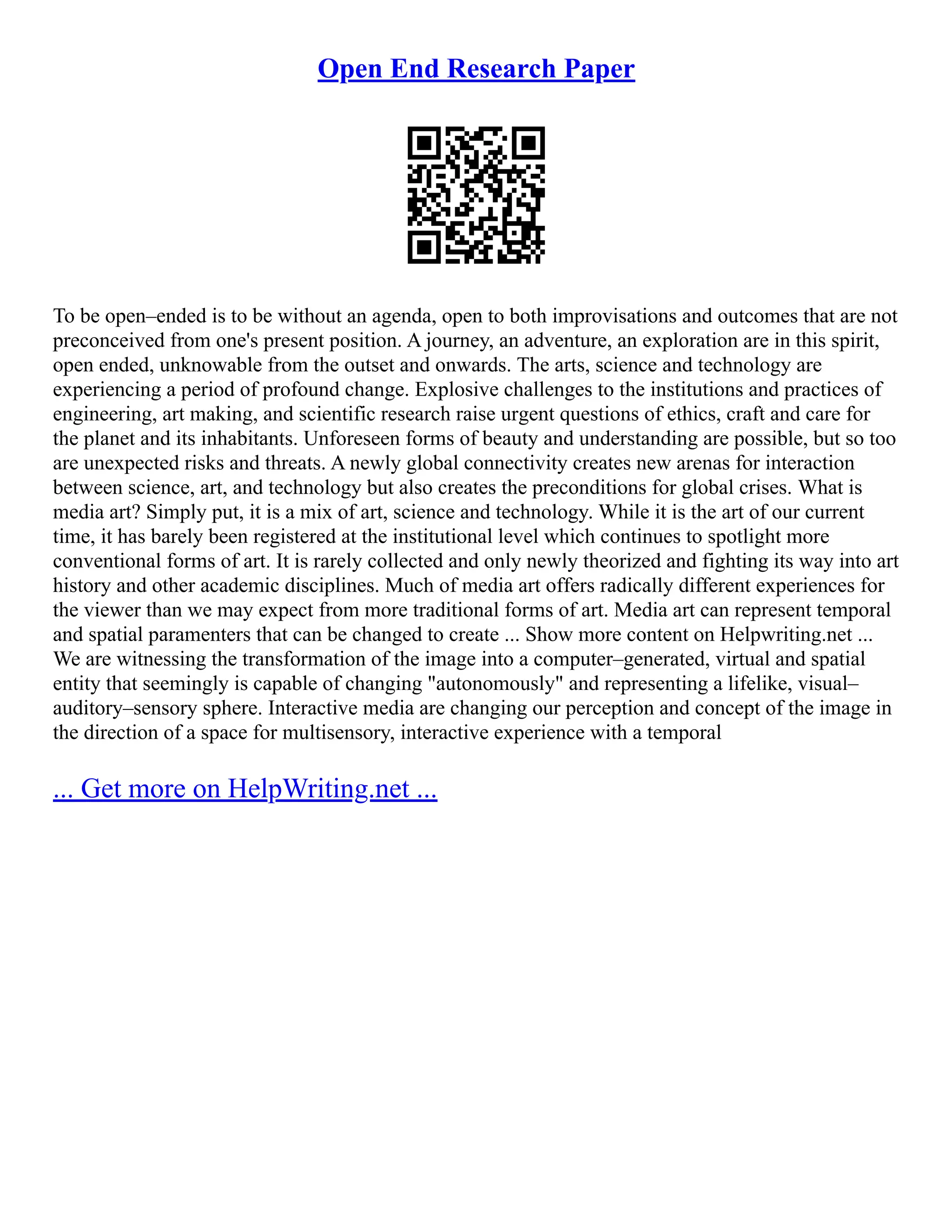 Open End Research Paper | PDF