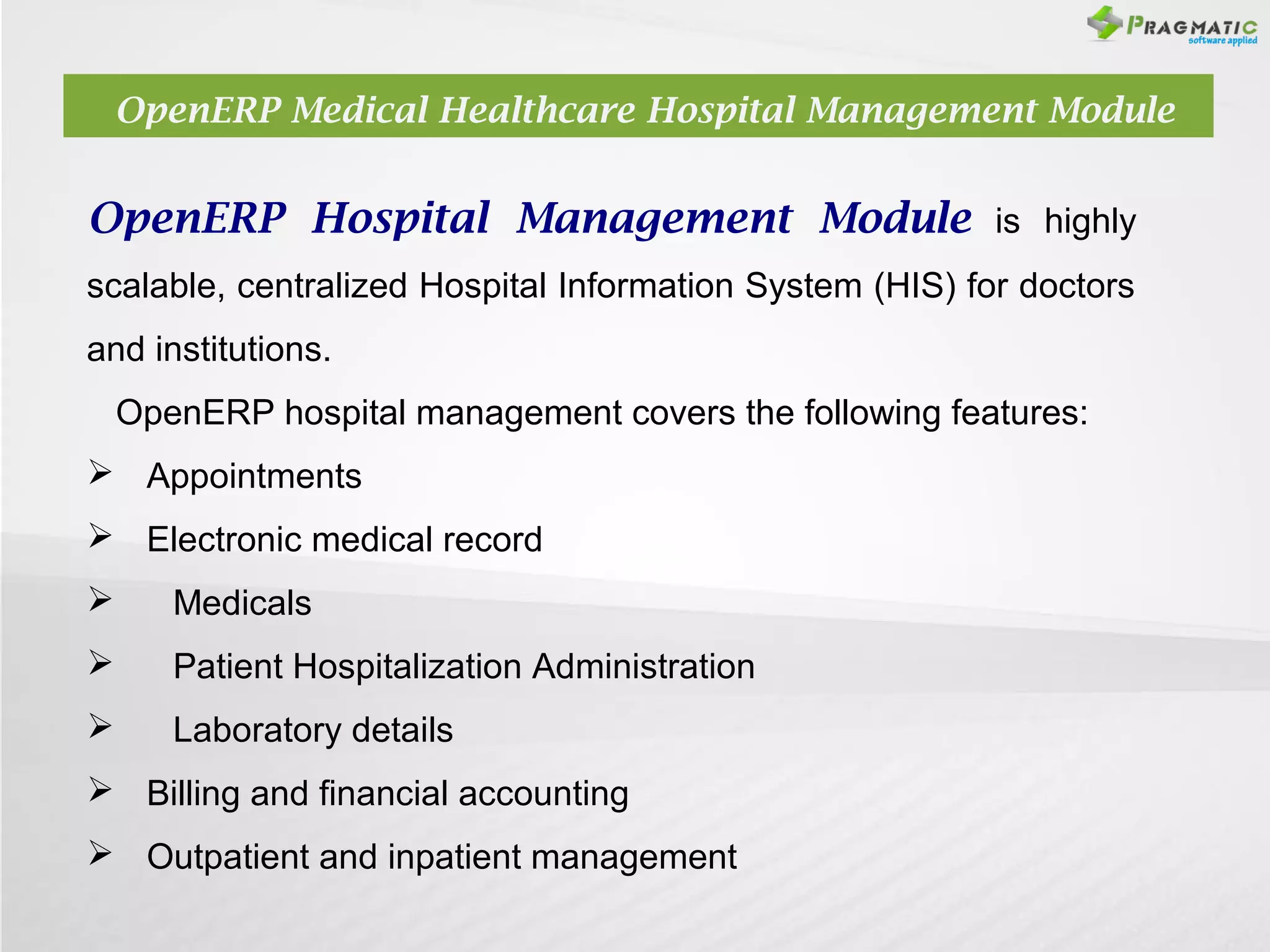 Odoo OpenERP 7 Medical Healthcare and Hospital Management System | PPT