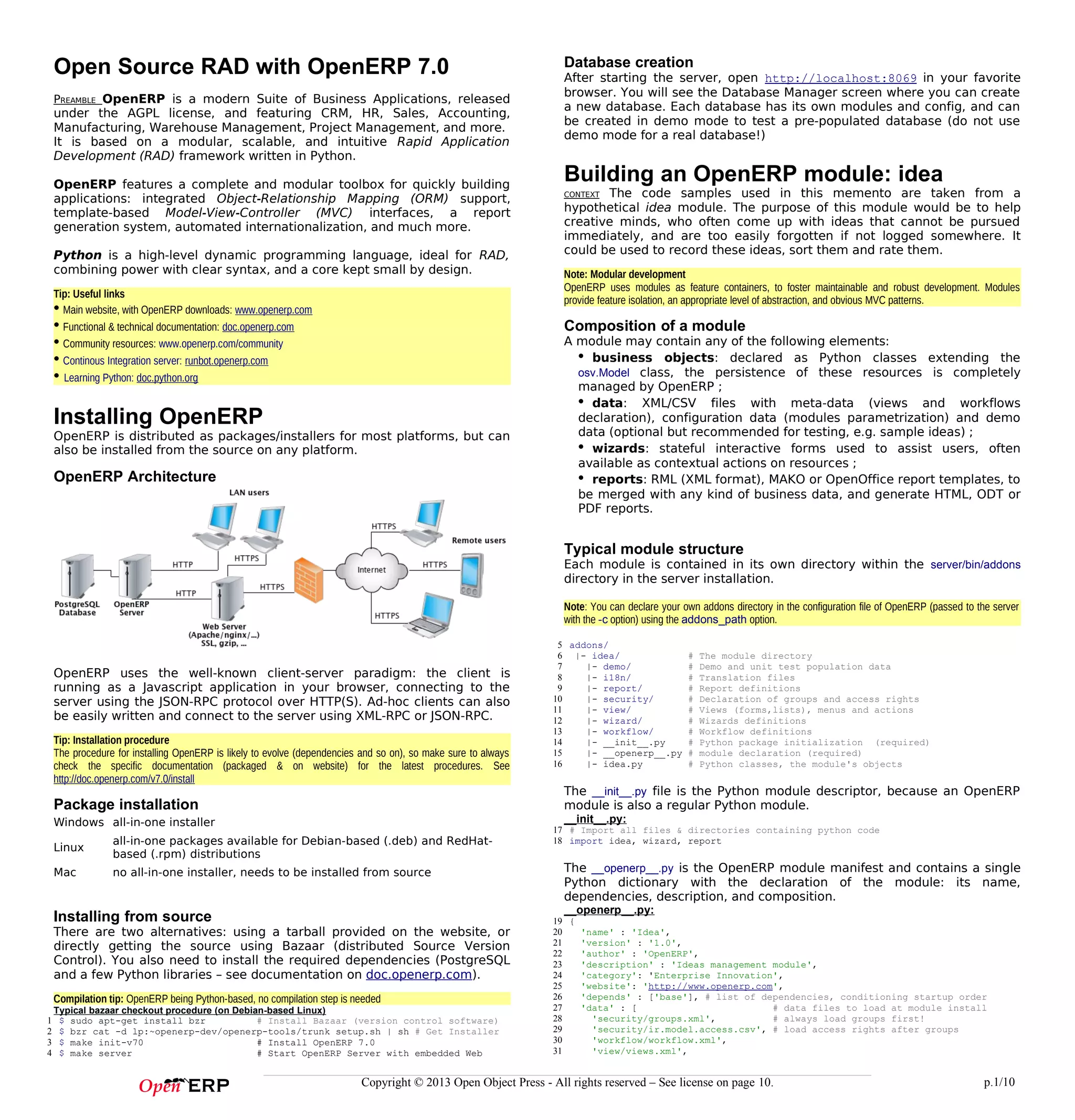 OpenERP Technical Memento V0.7.3 | PDF