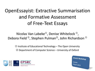 OpenEssayist: Extractive Summarisation and Formative Assessment (DCLA13 ...