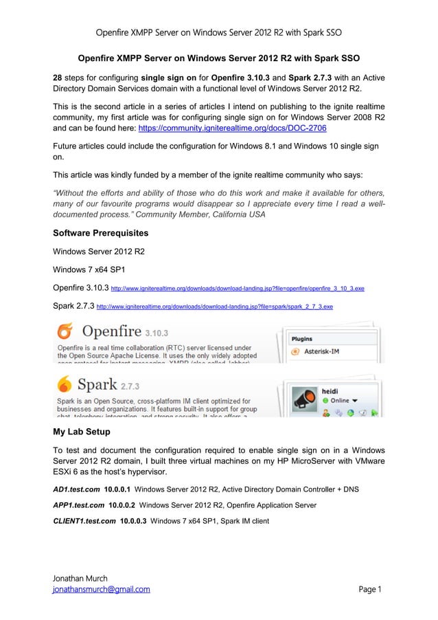 Openfire xmpp server on windows server 2012 r2 with spark sso | PDF | Operating Systems ...
