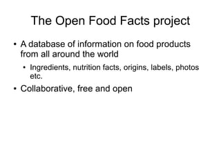 Open Food Facts - Computer Cooking Contest 2012 | PPT