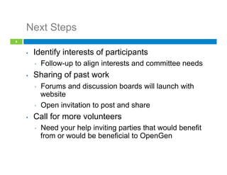 OpenGen Kick Off 062910 | PPT