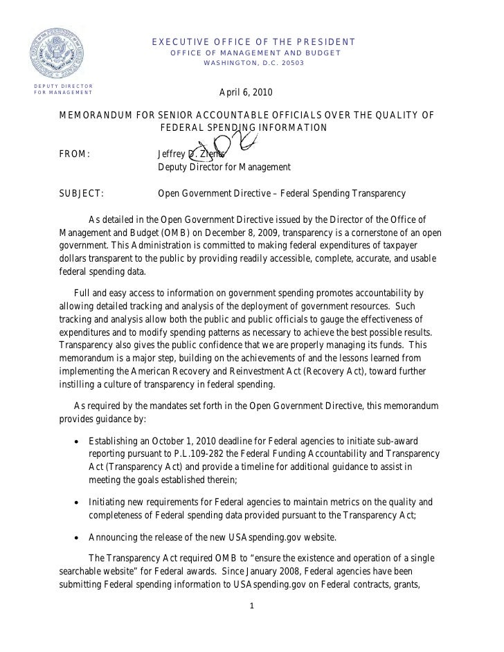 Open Government Directive - Spending Transparency 04062010