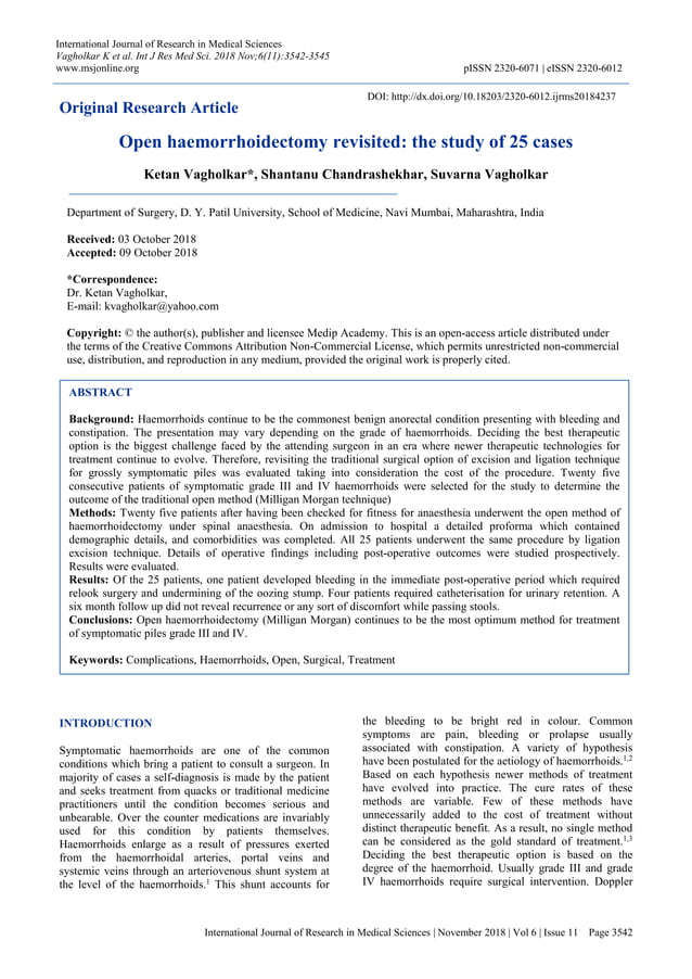 Open haemorrhoidectomy revisited: the study of 25 cases | PDF
